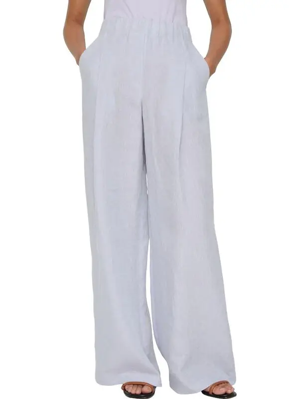Lafayette 148 New York Astor Pleated Organic Linen Wide Leg Pants - Arctic Amethyst