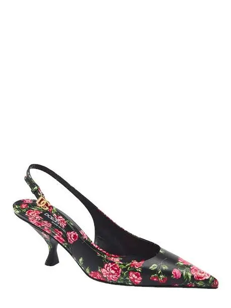 Dolce & Gabbana Lollo Rose Print Kitten Heel Slingback Pump - Mazzolini Rose F.ner
