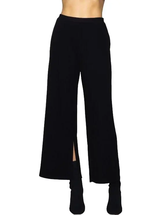 MELLODAY Side Slit Wide Leg Knit Pants - Black