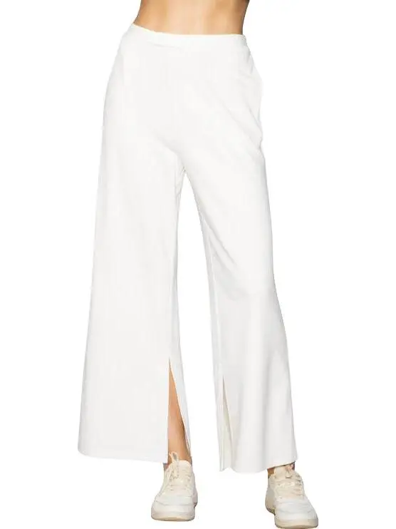 MELLODAY Side Slit Wide Leg Knit Pants - Bone