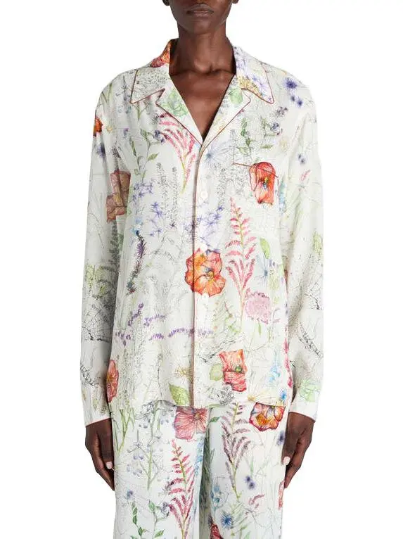 Alexander McQueen Meadow Floral Piped Pajama Shirt - White