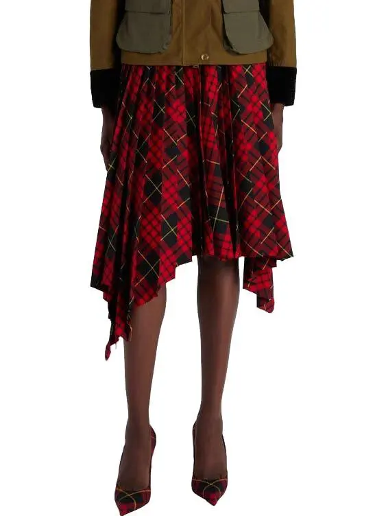 Alexander McQueen Tartan Pleated Midi Skirt - Bordeaux