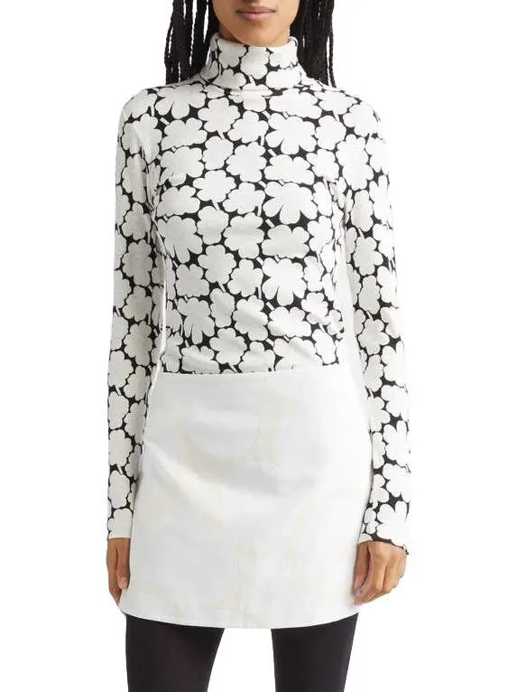 Marimekko Emali Unikko Rib Jersey Turtleneck Top - White