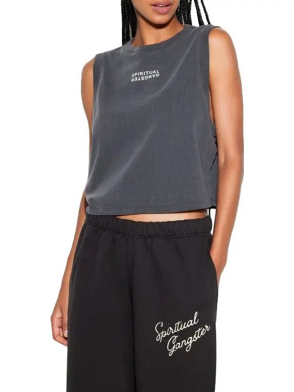 Spiritual Gangster Doheny Logo Cotton Crop Tank - Ash