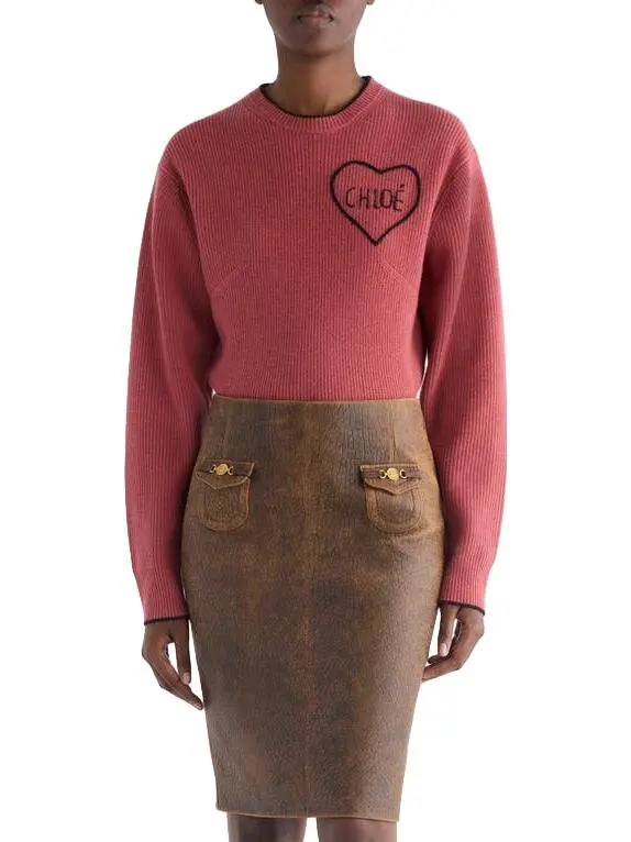 Chloé Embroidered Logo Wool & Cashmere Sweater - Coppery Pink