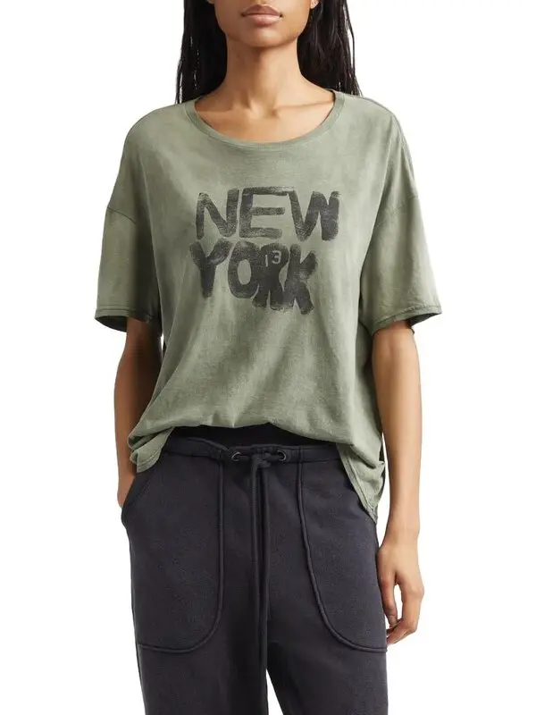 R13 Relaxed Fit Ny Cotton & Cashmere Graphic T-shirt - Olive