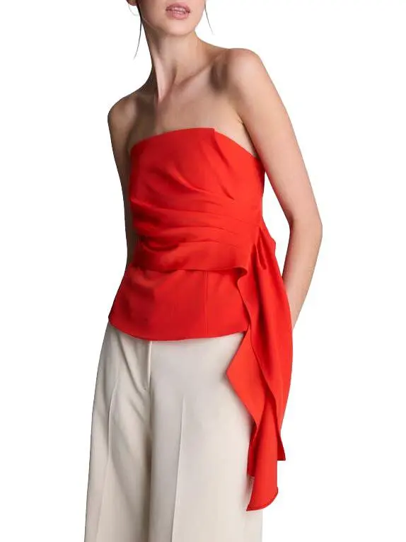KENNETH COLE Pleated Strapless Top - Lava Red