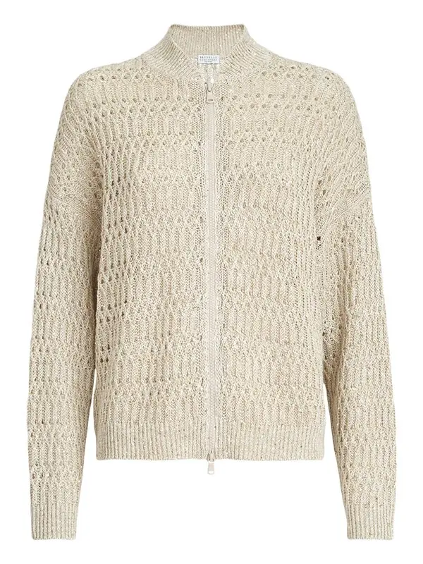 Brunello Cucinelli Linen-blend Braided Cardigan - Beige
