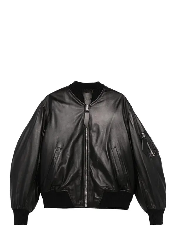Attico Leather Bomber Jacket - Black