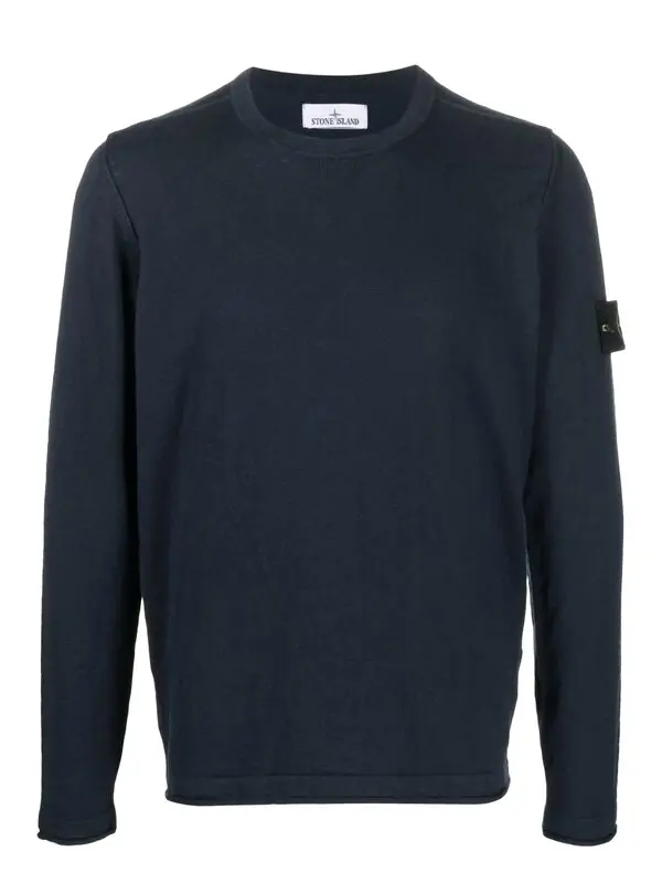 Stone Island Crew Neck Sweater With Logo - Blue