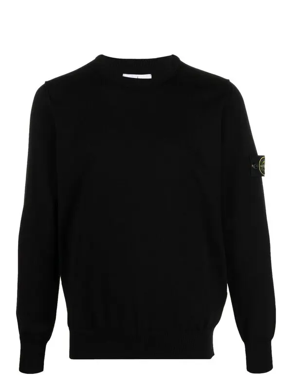 Stone Island Crew Neck Sweater With Logo - Black