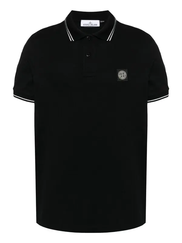 Stone Island Logo Cotton Polo Shirt - Black