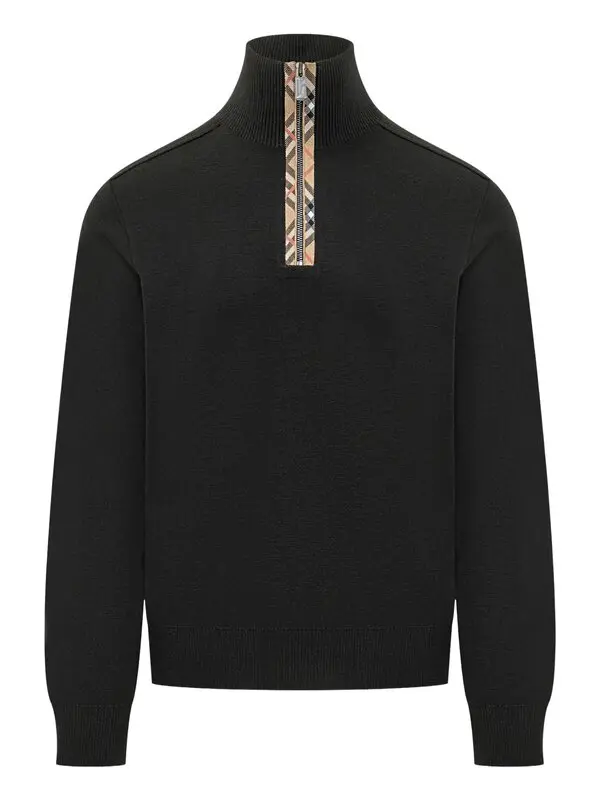 Burberry Sweater With Check Detail - Black