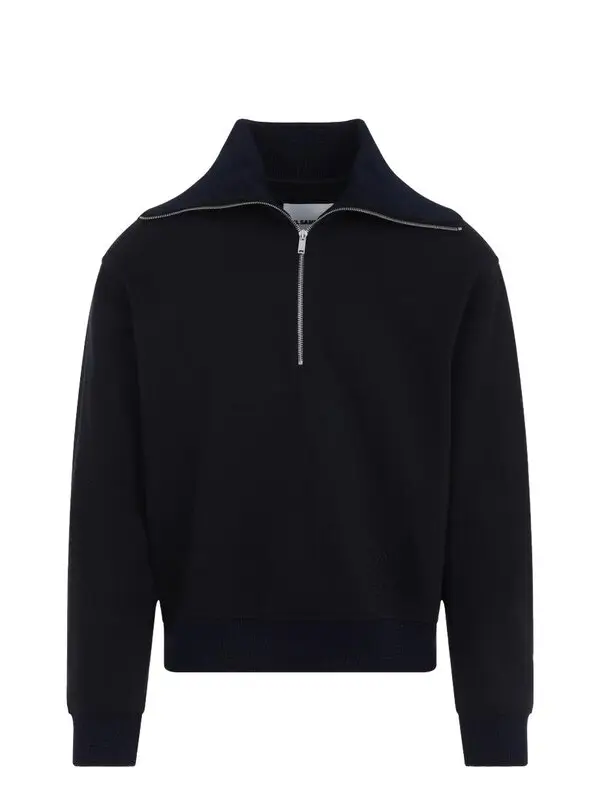 JIL SANDER Cotton Sweatshirt With Zip - Blue