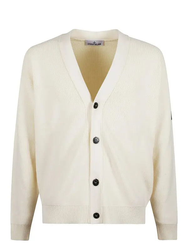 Stone Island V-neck Cardigan - White
