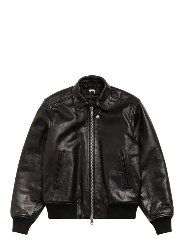 StÜssy Leather Flight Jacket - Black