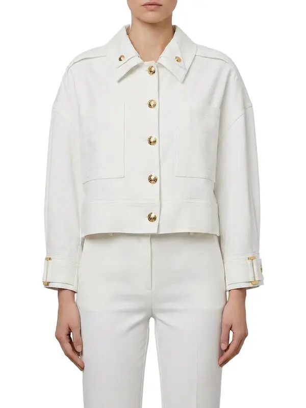 Elisabetta Franchi Cropped Jacket With Button Detail - White