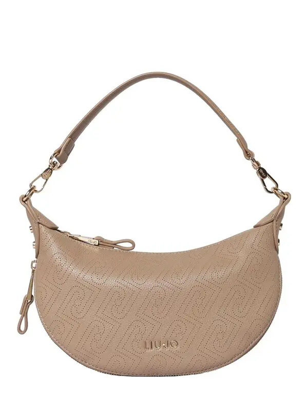 Liu Jo Leather Shoulder Bag With Gold Tone Hardware - Beige