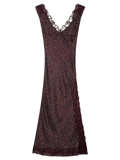 OMNES Polka-dot Print Woven Midi Dress - Chocolate