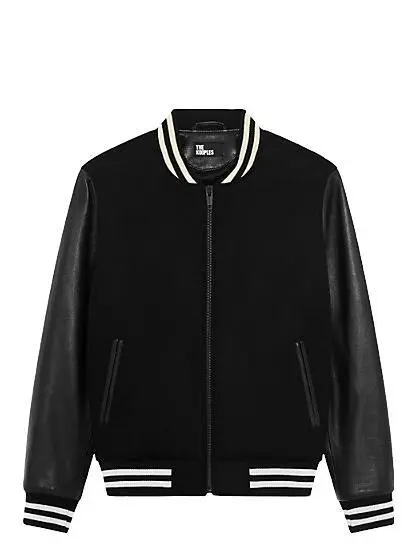The Kooples Varsity Leather-sleeve Wool-blend Jacket - Black
