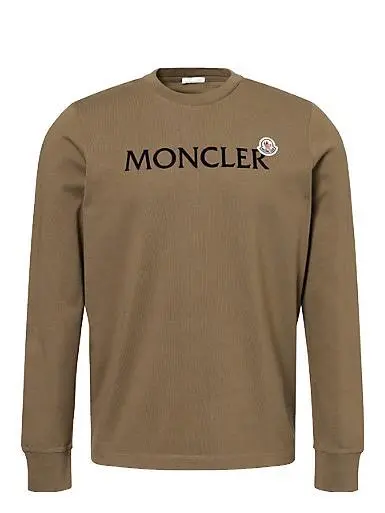 Moncler Velvet-branding Long-sleeves Cotton-jersey T-shirt - Medium Green