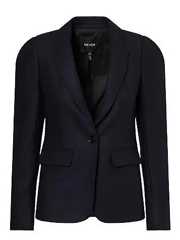 ME+EM Puff-shoulder Wool-blend Blazer - Navy