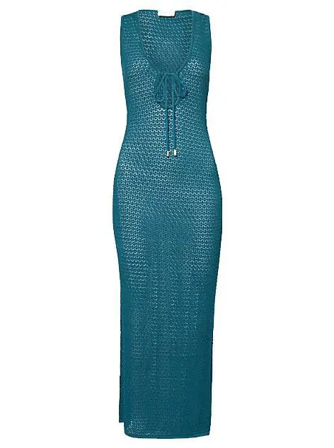 Monday Swimwear Monte Carlo Plunge-neck Crochet Maxi Dress - Evergreen Lace Crochet