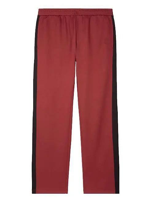 The Kooples Stripe-trim Wide Woven Jogging Bottoms - Burgundy