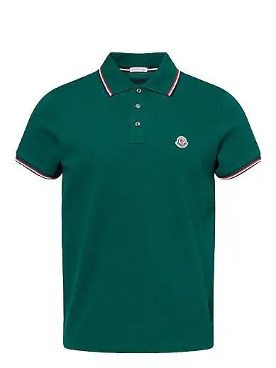 Moncler Brand-patch Short-sleeves Cotton-piqué Polo Shirt - Forest Green