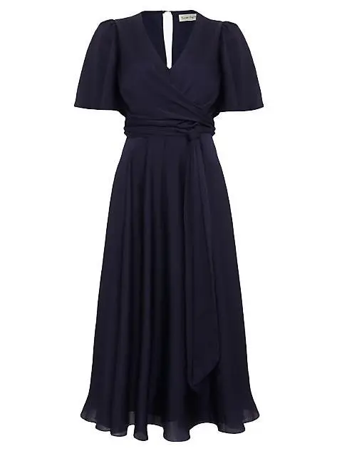PHASE EIGHT Woven Wrap-front Midi Dress - Navy