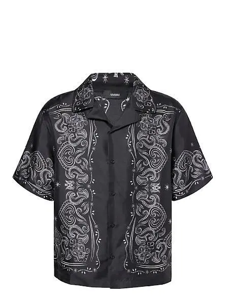 Amiri Bandana Paint Bowling Short-sleeves Silk Shirt - Black