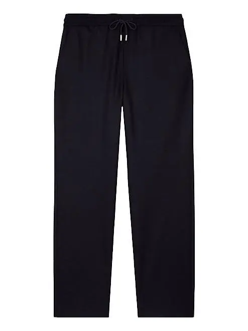 The Kooples Wide-leg Wool-blend Trousers - Navy