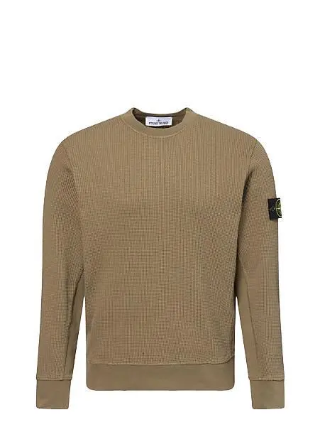 Stone Island Waffle Crewneck Cotton-jersey Sweatshirt - Military Green