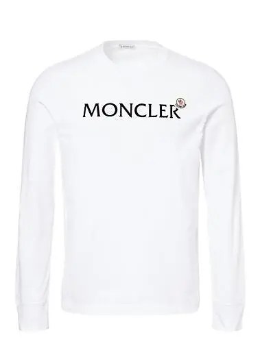 Moncler Velvet-branding Long-sleeves Cotton-jersey T-shirt - White