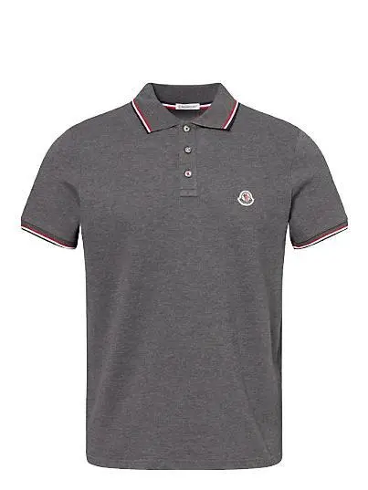 Moncler Brand-patch Short-sleeves Cotton-piqué Polo Shirt - Dark Grey