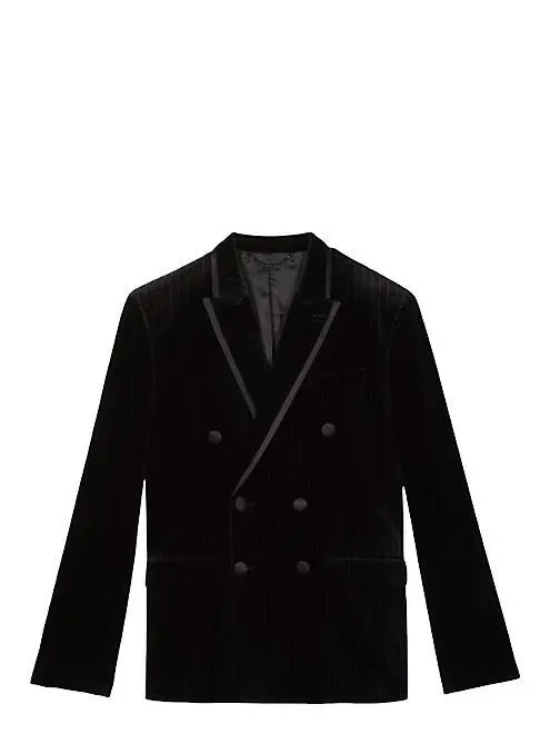 The Kooples Double-breasted Velvet Suit Jacket - Black