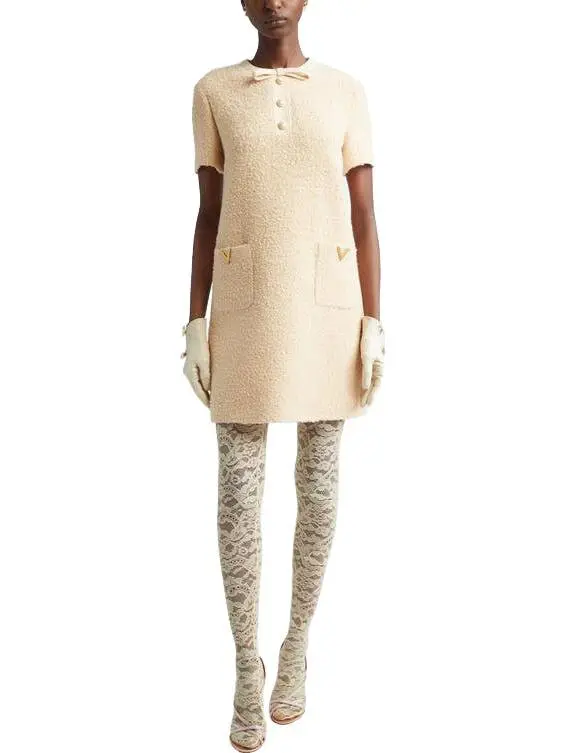 Valentino Garavani V-detail Bouclé Tweed A-line Dress - White