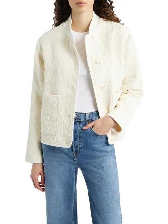 Bernardo Quilted Jacquard Jacket - Cream