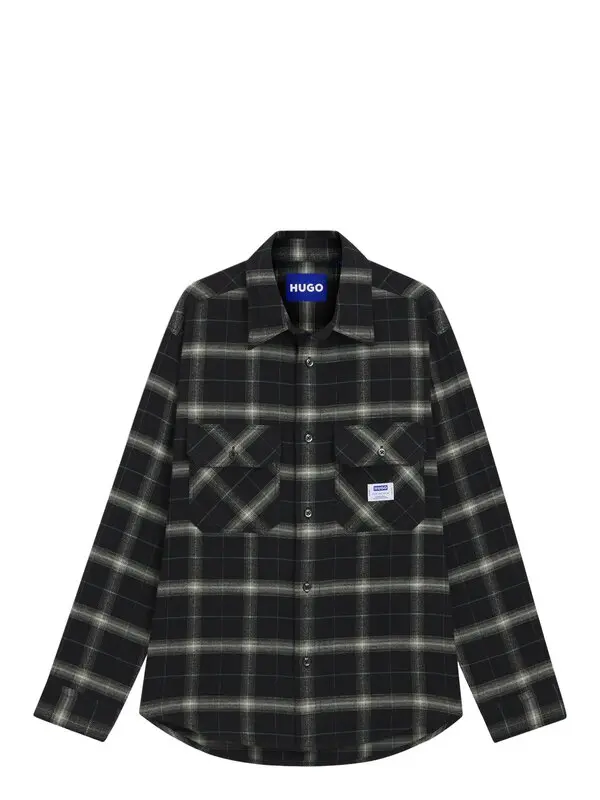 Hugo Checked Oversized-fit Overshirt In Cotton Twill - Black