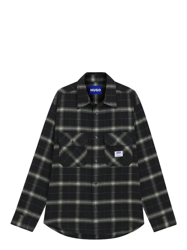 Hugo Checked Oversized-fit Overshirt In Cotton Twill - Black
