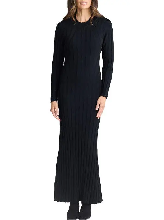 BRAVE+TRUE Chloe Long Sleeve Rib Maxi Dress - Black