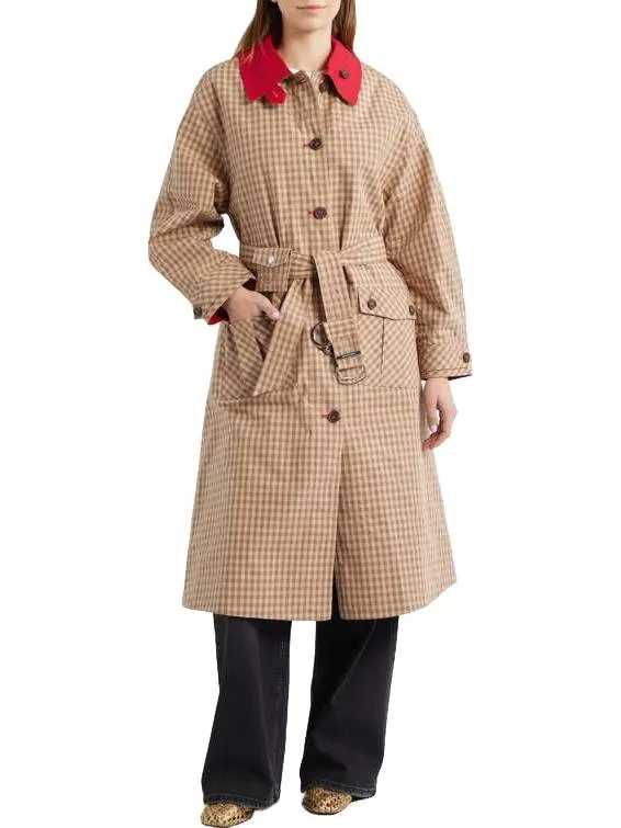 DAMSON MADDER Anja Gingham Reversible Trench Coat With Detachable Purse - Tan