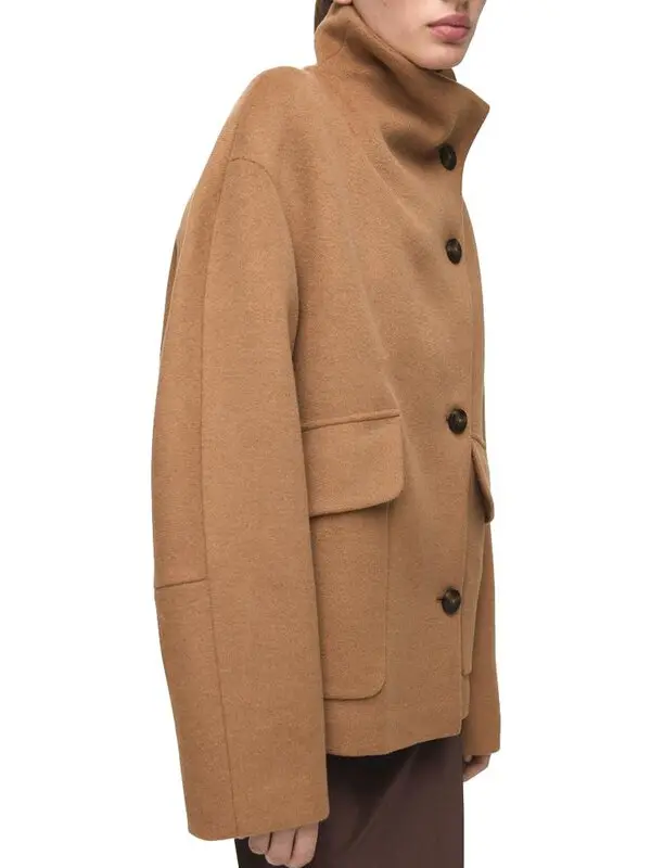 Mango Funnel Neck Coat - Medium Brown