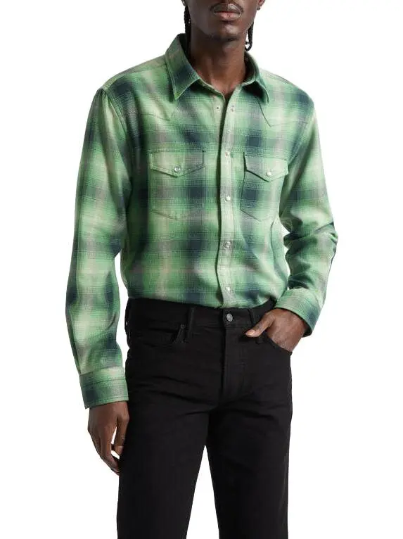 TOM FORD Slim Fit Grand Dégradé Check Western Shirt - Military Green Multi