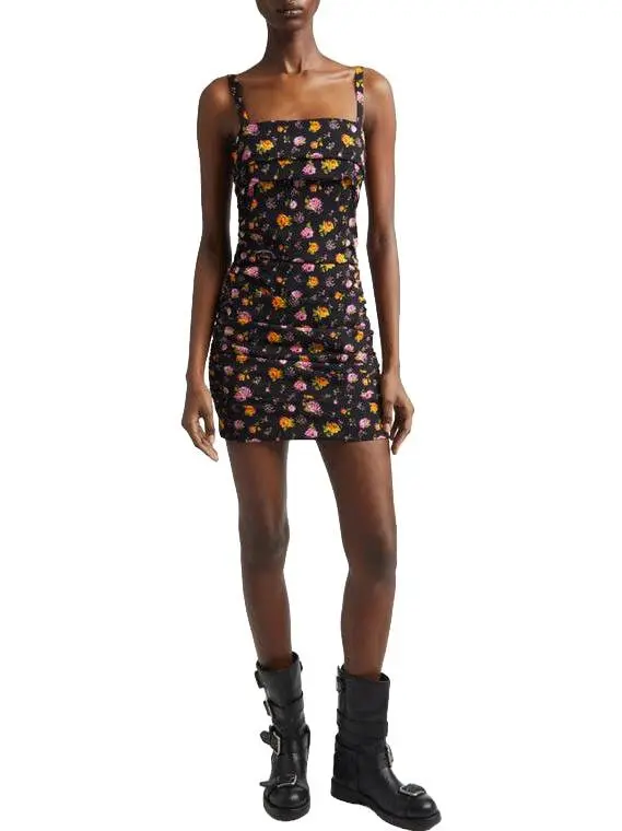 Dolce & Gabbana Rose Bouquet Ruched Stretch Silk Charmeuse Minidress - Rose E Mazzolini Fdo