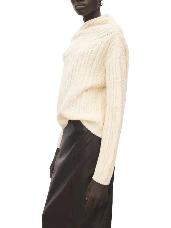 Mango Cable Knit One-shoulder Sweater - Ecru