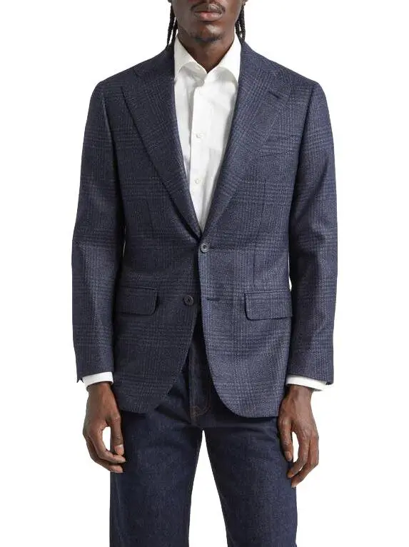 Thom Sweeney Structured Single Breasted Plaid Sport Coat - 158/6 - Navy Pow