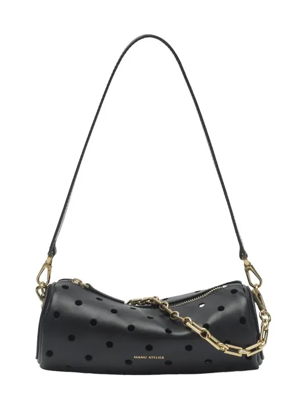 Manu Atelier Mini Cylinder Bag In Perforated Leather - Black
