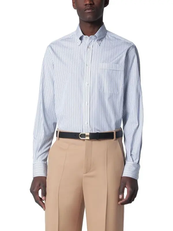 Valentino Garavani Ivory Shirt With And Blue Stripes - Light Blue