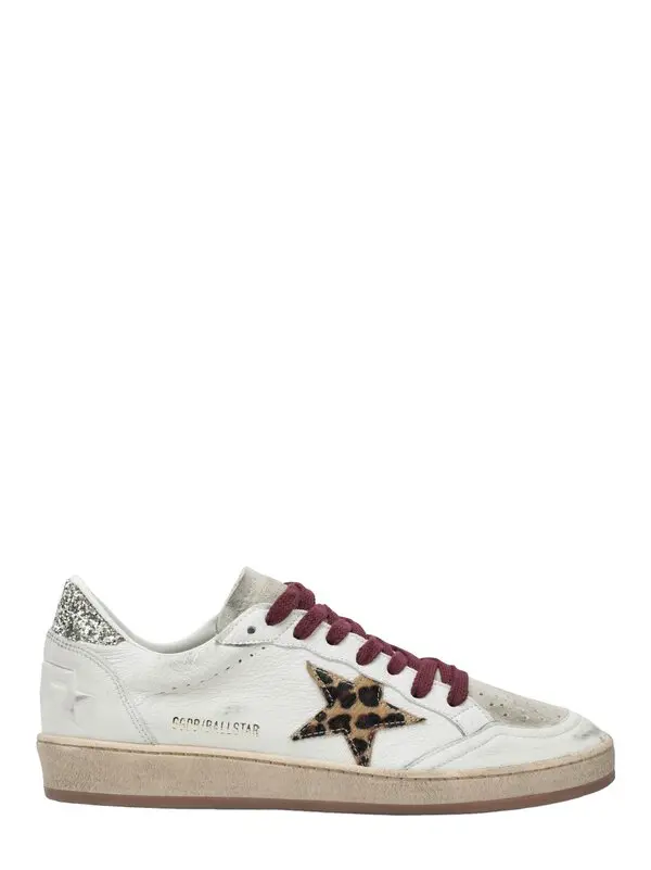 GOLDEN GOOSE Ball Star Sneakers With Leopard-print Pony Hair Star - White